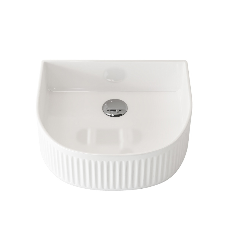 400mm Arch Fluted Gloss White Ceramic Basin Ribbed Art Basin Above ...